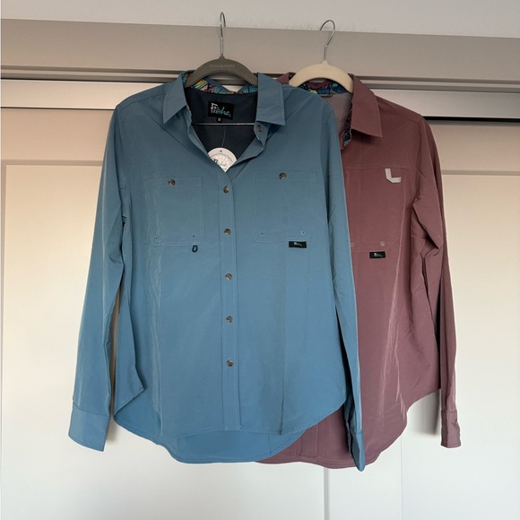 Fishe Wear | Tops | Fishe Wear Upf Fishing Blue And Mauve Long Sleeve ...